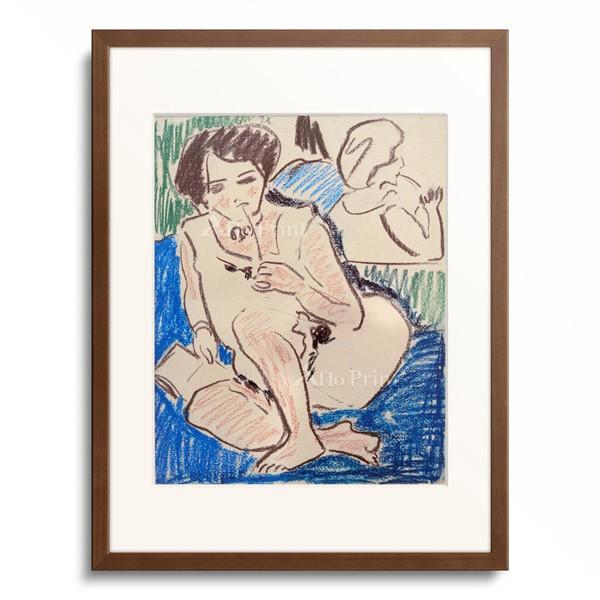 Kirchner, Ernst Ludwig 1880-1938."Hockende Dodo mit Buch" (Dodo sitting and holding a book), 1909.(Kirchner's girlfriend...