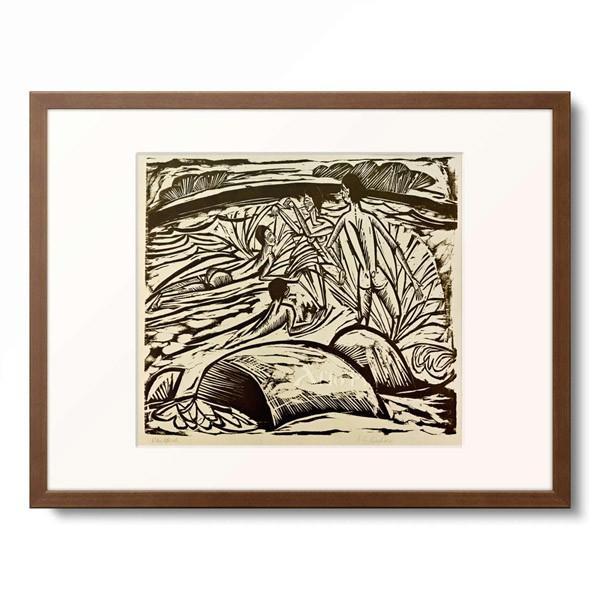 Kirchner, Ernst Ludwig 1880-1938."Badende, sich spritzend" (bathers, spraying themselves), 1913.Woodcut, (block print), ...