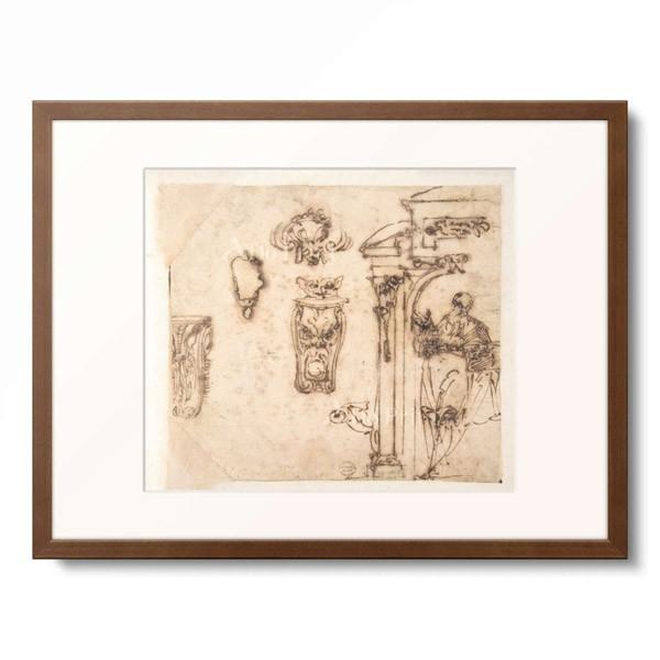 Michelangelo Buonarroti 1475-1564.A Figure and Some Architectural Details., Drawing, ca. 1475-1564.Pen and brown ink, 18...