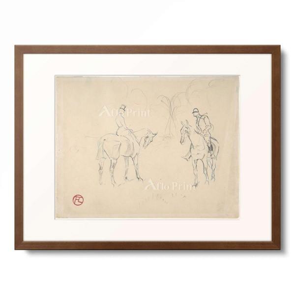 Toulouse-Lautrec, Henri de 1864-1901.A Woman and a Man on Horseback, Drawing, ca. 1879-1881.Blue crayon, graphite, 16.21...