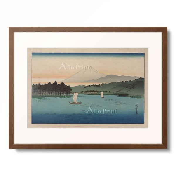 Hiroshige Ando, 1797-1858.Print shows sailboats on a river or inland sea with view of Mount Fuji in the background.Betwe...