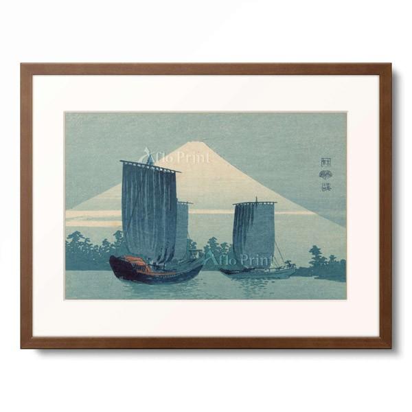 Konen, Uehara, 1878-1940,Japanese artist.Sailing boats with view of Mount Fuji in the background.Between 1900 and 1920.W...