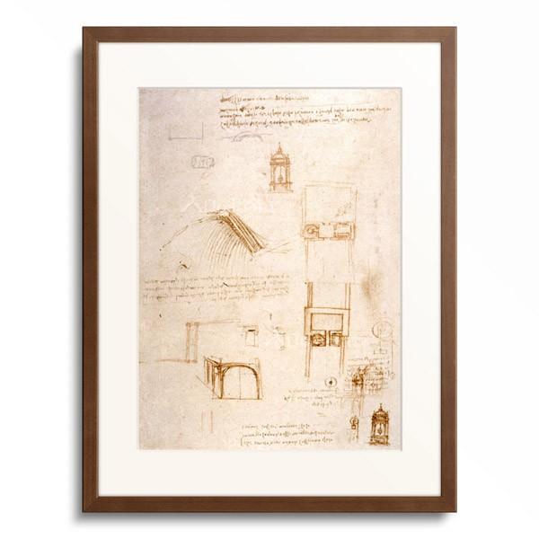 Vinci, Leonardo da 1452-1519.Italian Renaissance polymath.Bird’s wing, draw well, architectural drawing of an extension ...