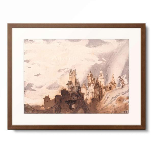 Hugo, Victor; French writer. 1802-1885."Le Gai Chateau", undated, signed.Pen with wash, brown and black ink,pencil, with...