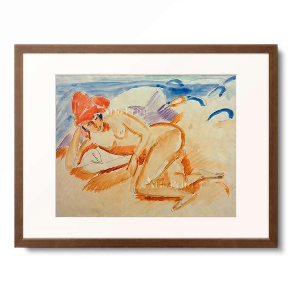 Kirchner, Ernst Ludwig 1880-1938."Nude with red hat", 1912.(Erna Schilling, 1884-1945, partner of the artist).Watercolou...