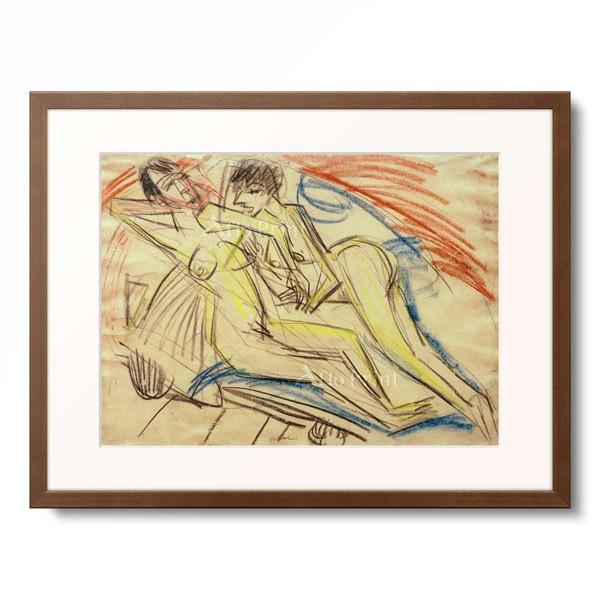 Kirchner, Ernst Ludwig 1880-1938."Two naked girls on the bed", 1913.Charcoal and pastel, 49.5 × 67.5 cm.Stiftung Moritzb...