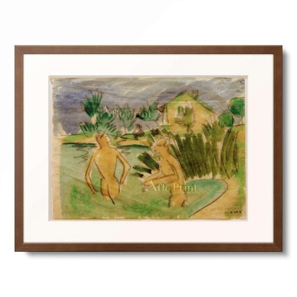 Kirchner, Ernst Ludwig 1880-1938."Bathers near Moritzburg", c. 1910.Crayon, water colour,17,1 × 23,2 cm.Saarbrucken, Saa...
