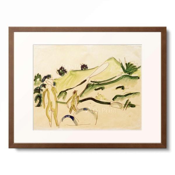 Kirchner, Ernst Ludwig 1880-1938."Badende am Strand"Bathers on a beach), c. 1912.Pencil and water colour,27 × 34,4 cm.Sa...