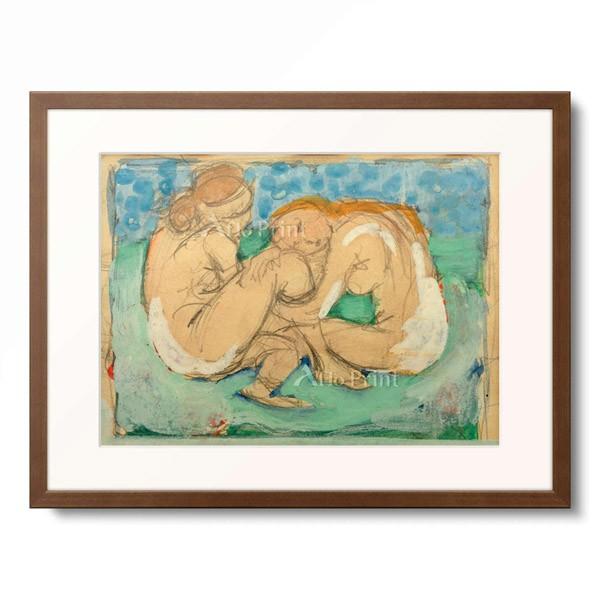 Marc, Franz 1880-1916."Two female nudes on blue", 1910.Pencil and tempera, 13.5 × 20 cm.(From sketchbook XV).Kracht Coll...