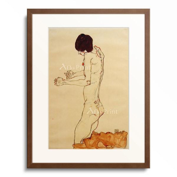 Schiele, Egon 1890-1918."Kneeling female nude facing the left with her arms outstretched", 1914.Gouache, watercolour and...