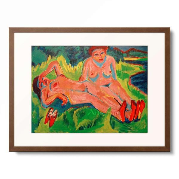 Kirchner, Ernst Ludwig 1880-1938."Zwei rosa Akte am See - Moritzburger Akte" (Two pink nudes - Moritzburg nudes), 1909/2...