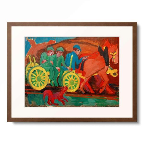 Kirchner, Ernst Ludwig 1880-1938."Pferdegespann mit drei Bauern"(Horse-drawn cart with three farmers),1920/21.Oil on can...