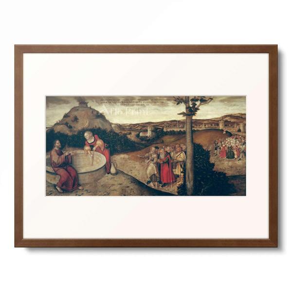 Cranach, Lucas the Elder 1472-1553- "Christ and the samaritan woman at the well of Jacob", 1552. -Oil on canvas, 89 × 17...