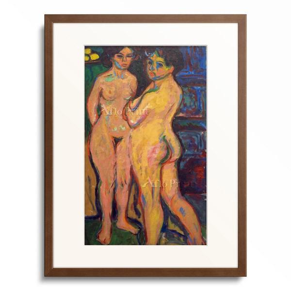 Kirchner, Ernst Ludwig 1880-1938."Stehende nackte Madchen am Ofen",(Two nudes standing by the stove),1908/09.Oil on canv...