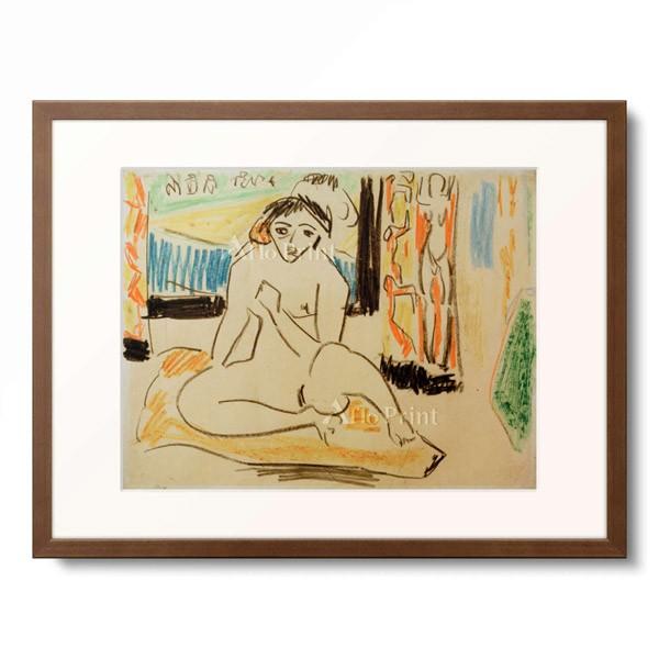Kirchner, Ernst Ludwig 1880-1938."Weiblicher Akt im Spiegel" (Female nude with mirror), c. 1900/1910.Craoyon and pastel ...