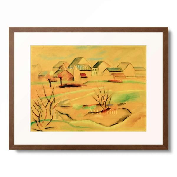 Macke, August.German painter; 1887-1914."Vorstadthauser", 1912. (Suburban Houses).Watercolour, pastel and charcoal,35.9 ...