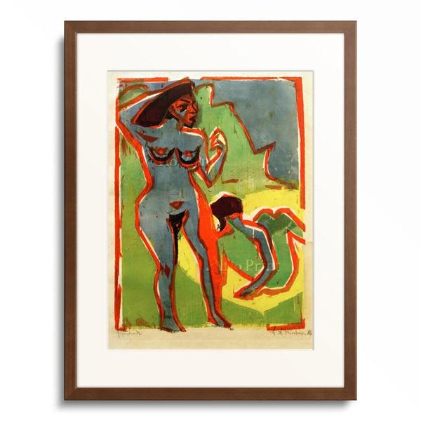 Kirchner, Ernst Ludwig 1880-1938."Women Bathing (Moritzburg) ", 1910.Coloured woodcut.On vellum, 29,5 × 22 / 36 × 24,1 c...