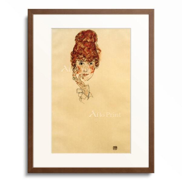 Schiele, Egon, 1890-1918."Edith Schiele, Head", 1917.(Edith Schiele, nee Harms, married the artist in 1915).Gouache and ...