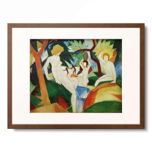 Macke, August,1887 - 1914,German painter."Badende Frauen" (Bathing women), 1913.(Design for a weaving pattern).Oil on ca...
