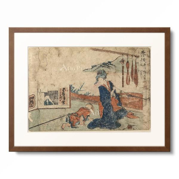 Hokusai Katsushika, 1760-1849.Print shows a woman making silk thread in a room with the sliding panels open to the outdo...