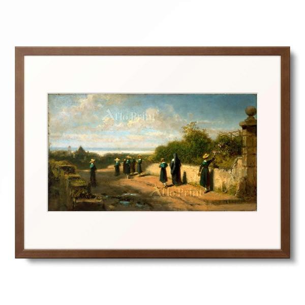 Spitzweg, Carl 1808-1885."Spazierengehendes Maedchenpensionat",(Girls from Boarding School strolling),c. 1870.Oil on car...
