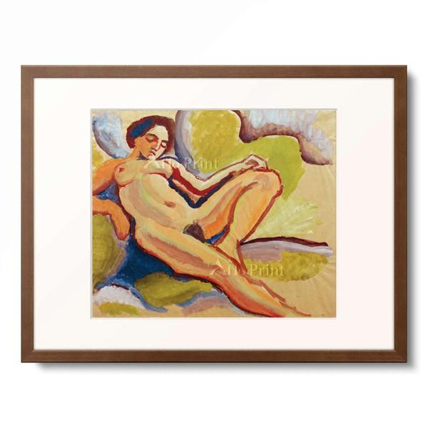 Macke, August 1887-1914."Reclining Nude", 1912.(Wife of the artist, Elisabeth Macke, nee Gerhardt).Watercolour and gouac...