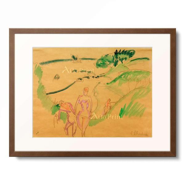 Kirchner, Ernst Ludwig 1880-1938."Badende an der Fehmarnkuste"(Bathers on a beach on Fehmarn), 1912.Water colour and pen...