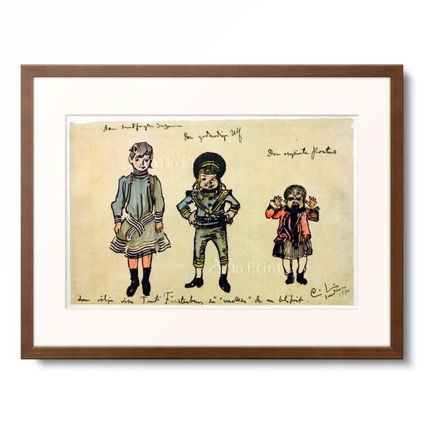 Larsson, Carl; Swedish painter and illustrator; 1853-1919."Suzanne, Ulf and Pontus".- (The artist’s children; handwritte...