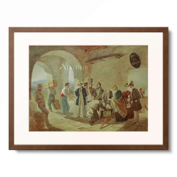 Spitzweg, Carl1808-1885,German painter."Beim Zoll" (Ufficio per i Passaporti)(The costum house), c.1832.Watercolour, gou...