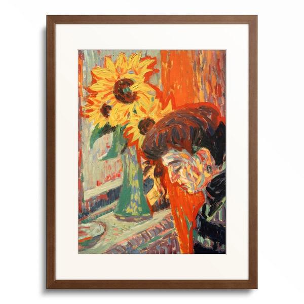 Kirchner, Ernst Ludwig 1880-1938."Frauenkopf vor Sonnenblumen"(Woman’s head with sunflowers), 1906.Oil on card, 68 × 48 ...