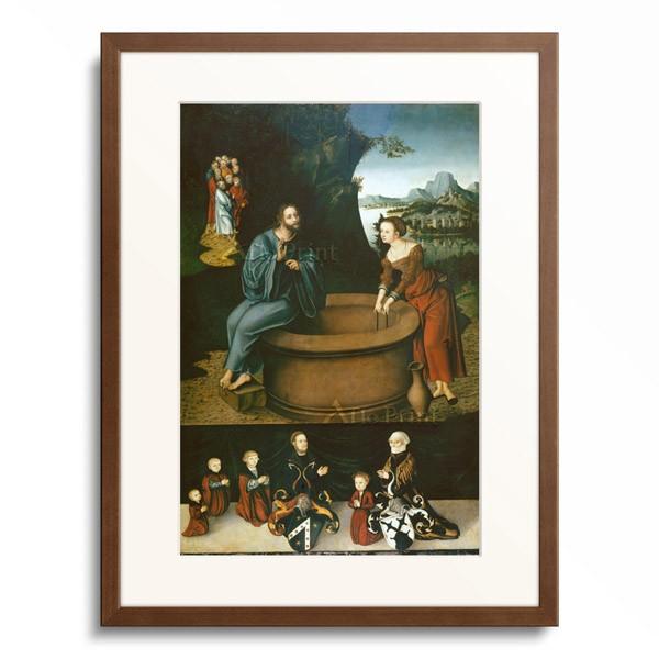 Cranach, Lucas th. E. 1472-1553Workshop."Christ and the Samaritan woman with donor family".Oil on alder wood, 157 × 105 ...