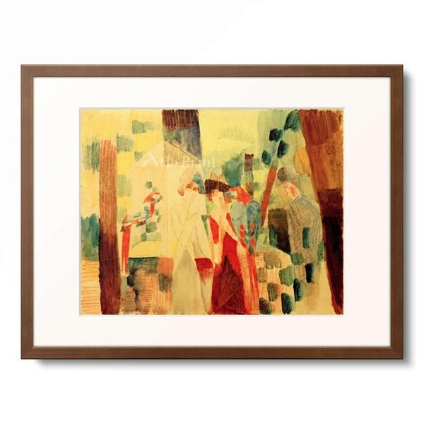 Macke, August 1887-1914."Mann und Frau bei den Papageien" (Man and woman next to parrots), 1913.Coloured chalk. water co...