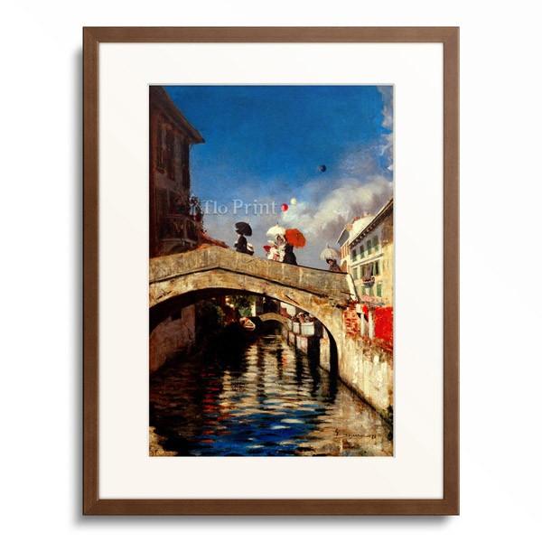 Italy, Lombardy, Milan:"Il Naviglio a Ponte San Marco" (Boat at the San Marco Bridge).Painting, 1880, by Giovanni Segant...