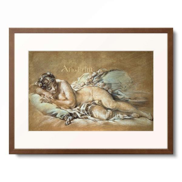 Boucher, Francois 1703-1770."Une jeune femme endormie" (sleeping young woman), 1758.Pastel on tinted paper,27.1 × 41.7cm...