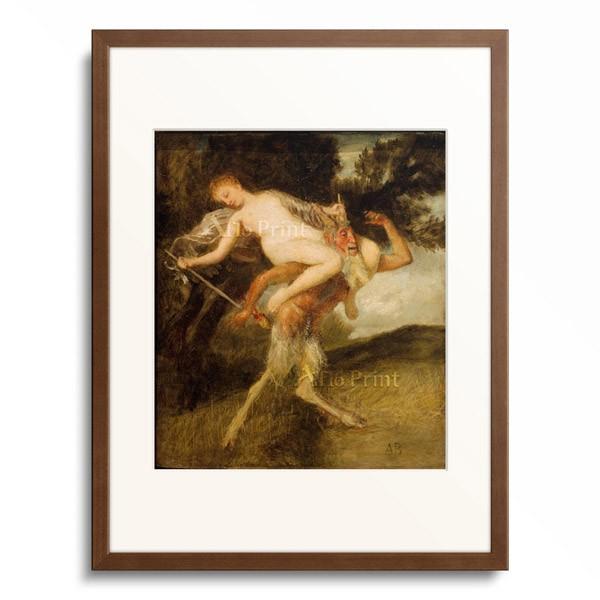 Bocklin, Arnold 1827-1901."Nymphe auf den Schultern Pans" (Nymph on Pan’s Shoulders), 1874.Tempera and varnish on wood,3...