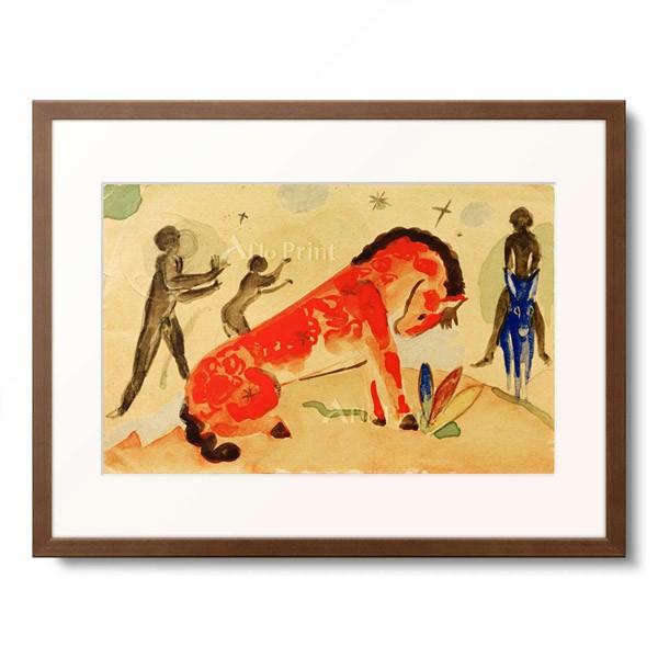 Marc, Franz 1880-1916."Red horse with black figures", 1913.Watercolour, pencil, 9 × 14 cm.(Postcard to Lisbeth Macke, 6 ...