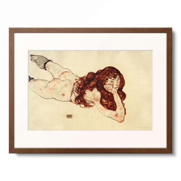 Schiele, Egon,1890-1918,Austrian painter."Am Bauch liegender weiblicher Akt mit offenem rotem Haar", (Nude with red hair...