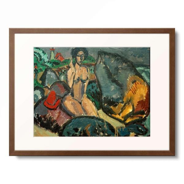 Kirchner, Ernst Ludwig 1880-1938."Badende zwischen Steinen"(Bathing woman between rocks), 1912.Oil on canvas,45,7 × 60,3...