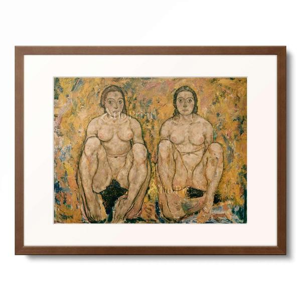 Schiele, Egon 1890-1918."Hockendes Frauenpaar" (squatting pair of women), 1918.Oil on canvas, 110 × 140.5cm.Vienna, Leop...