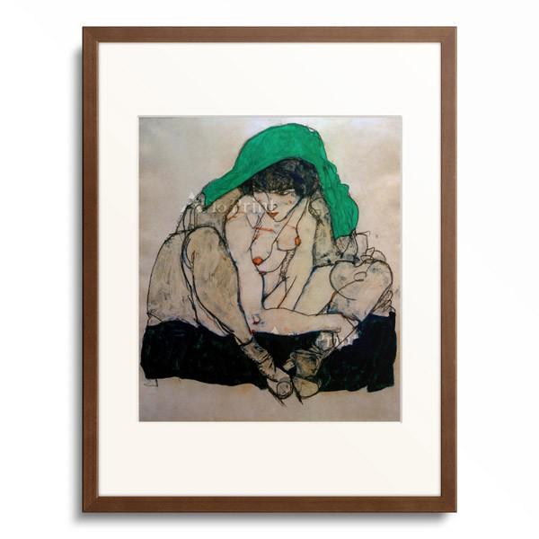 Schiele, Egon 1890-1918."Kauernde mit grunem Kopftuch" (squatting woman with green headscarf), 1914.Pencil and gouache o...