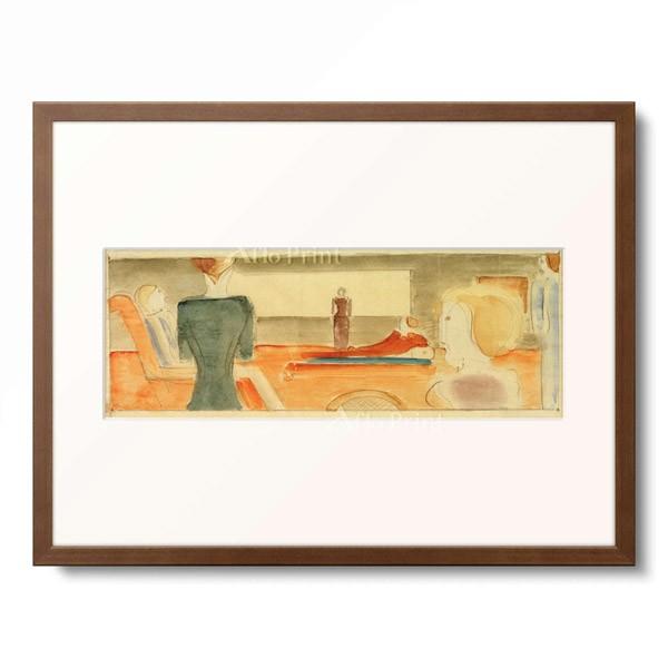 Schlemmer, Oskar.German painter, 1888-1943."Interior with six figures I", 1927/28.Watercolour on paper,15.9/16.5 × 32.9/...