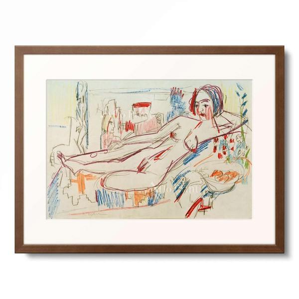 Kirchner, Ernst Ludwig 1880-1938."Liegender weiblicher Akt auf einer Ottomane" (Nude reclining on an Ottoman bench), 192...