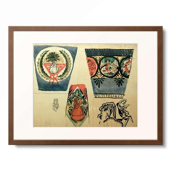 Macke, August 1887-1914."Drei Vasen" (Three vases), 1912.Vase designs and bookplate design.Watercolour and pen on parchm...