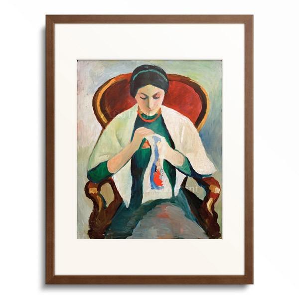 Macke, August 1887-1914."Stickende Frau am Sessel: Portrat der Frau des Kunstlers" (Woman sitting in chair embroidering:...