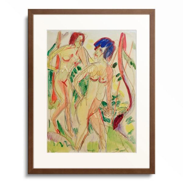 Kirchner, Ernst Ludwig 1880-1938."Akte im Walde, blau"(Nudes in the forest, blue), 1921.Water colour, blue crayon and pe...