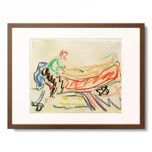 Kirchner, Ernst Ludwig 1880-1938."Couple on the Sofa (Erich Heckel and artist’s model) ", 1908.Black and coloured crayon...