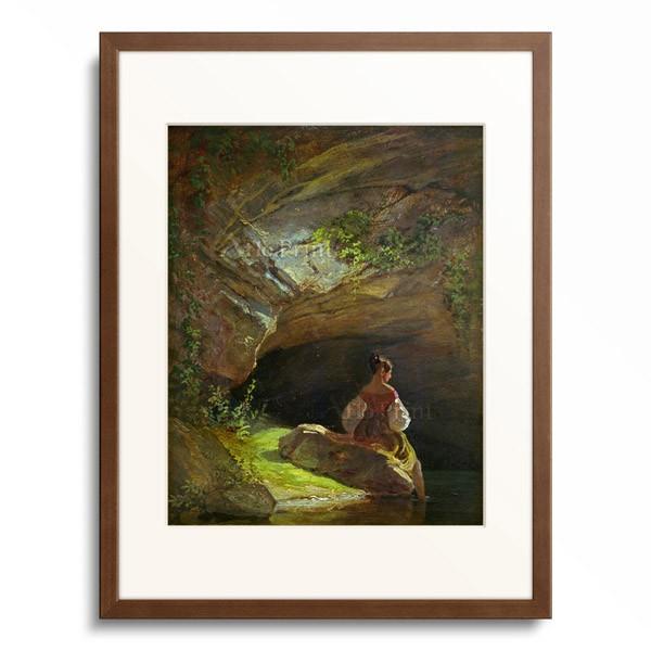 Spitzweg, Carl 1808-1885."Maedchen vor der Grotte" (Girl at the Grotto - Girl bathing), 1840/45.Oil on paper, mounted on...