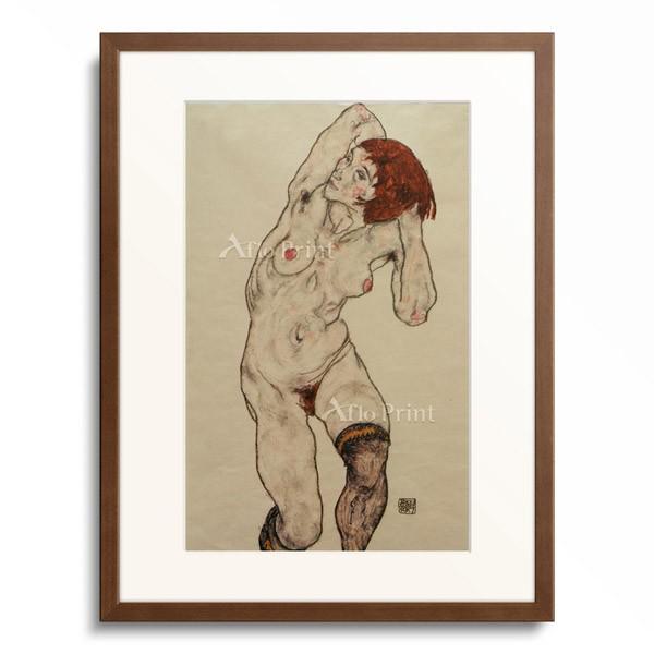 Schiele, Egon. 1890-1918."Frau mit schwarzen Socken" (Nude with black stockings), 1917.Gouache and black crayon on paper...