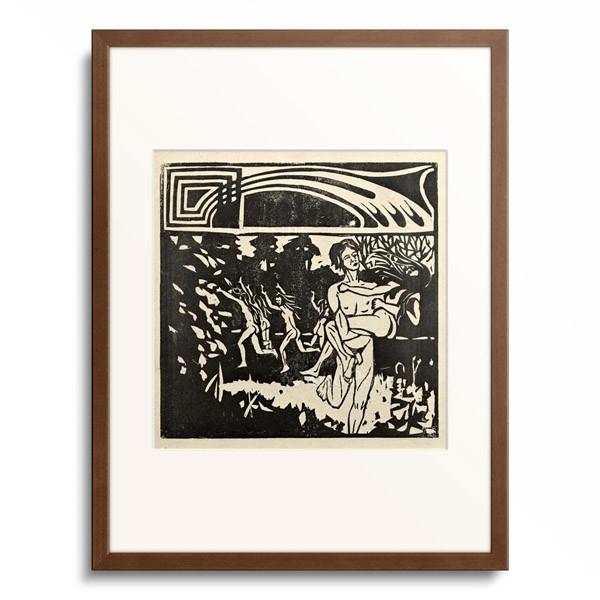 Kirchner, Ernst Ludwig 1880-1938. ""Entfuhrung" (Abduction). Woodcut, 19,9 × 20 cm. Folio three from a series of six woo...