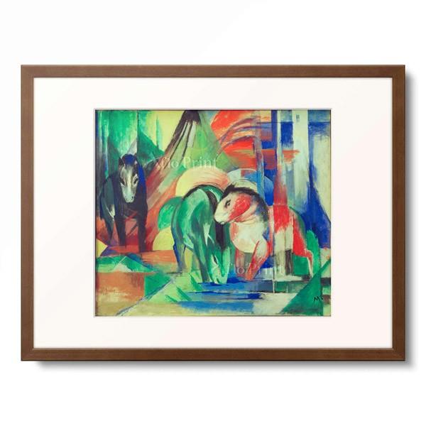 Marc, Franz 1880-1916."Drei Pferde an der Tranke" (Three horses at the drinking trough), 1913/14.Tempera, 39.7 × 45.5 cm...